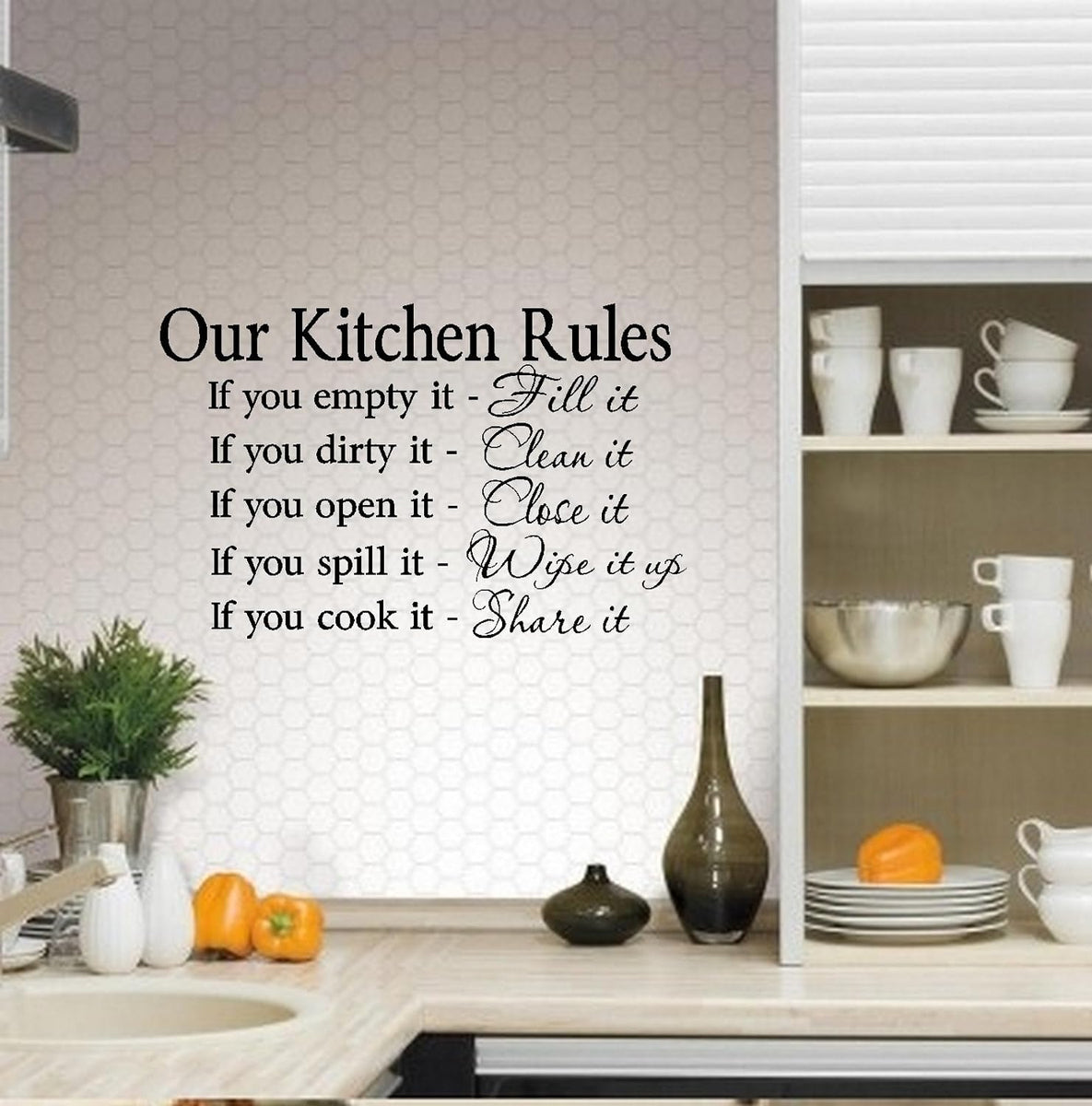 Our Kitchen Rules ~ calcomanía de pared 13.0 x 20.5 in – AKIAMORE